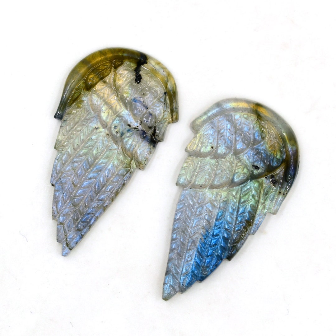 Gemstone Angel Wings, 21x39 Mm Gemstone Pair, Labradorite Carved Wings ...