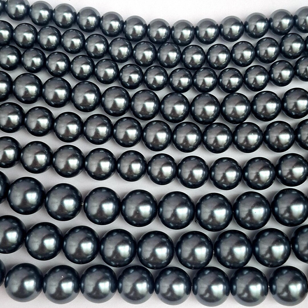 6-12 MM Round Pearl Beads Black Pearl Necklace Making Strand Beaded ...