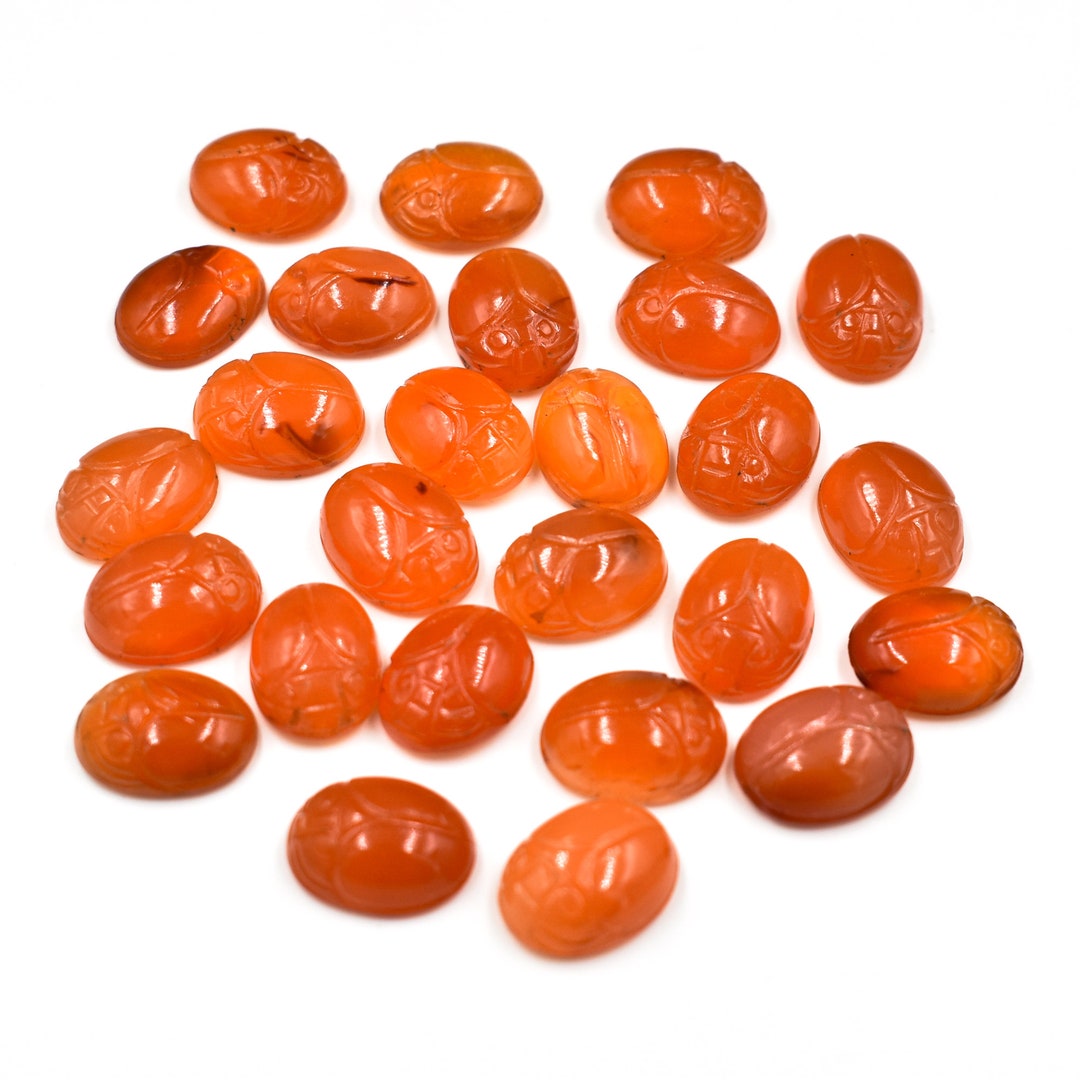 12x16 Mm Oval Cabochon Carving, Carnelian Scarab Carving Stone, Hand ...