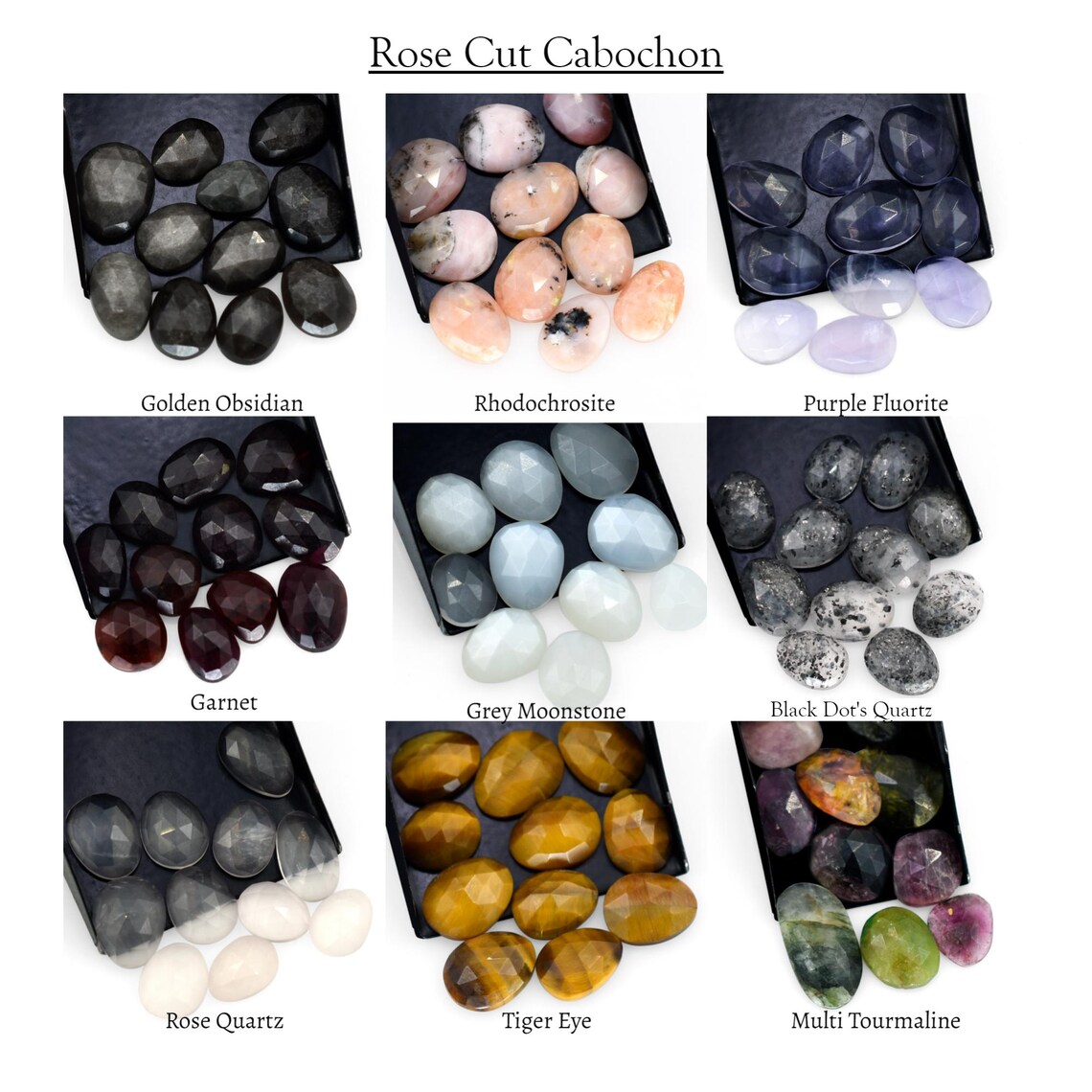 Multi Gemstone Healing Crystal Rose Cut Cabochon 9x12 to 10x14 Mm ...