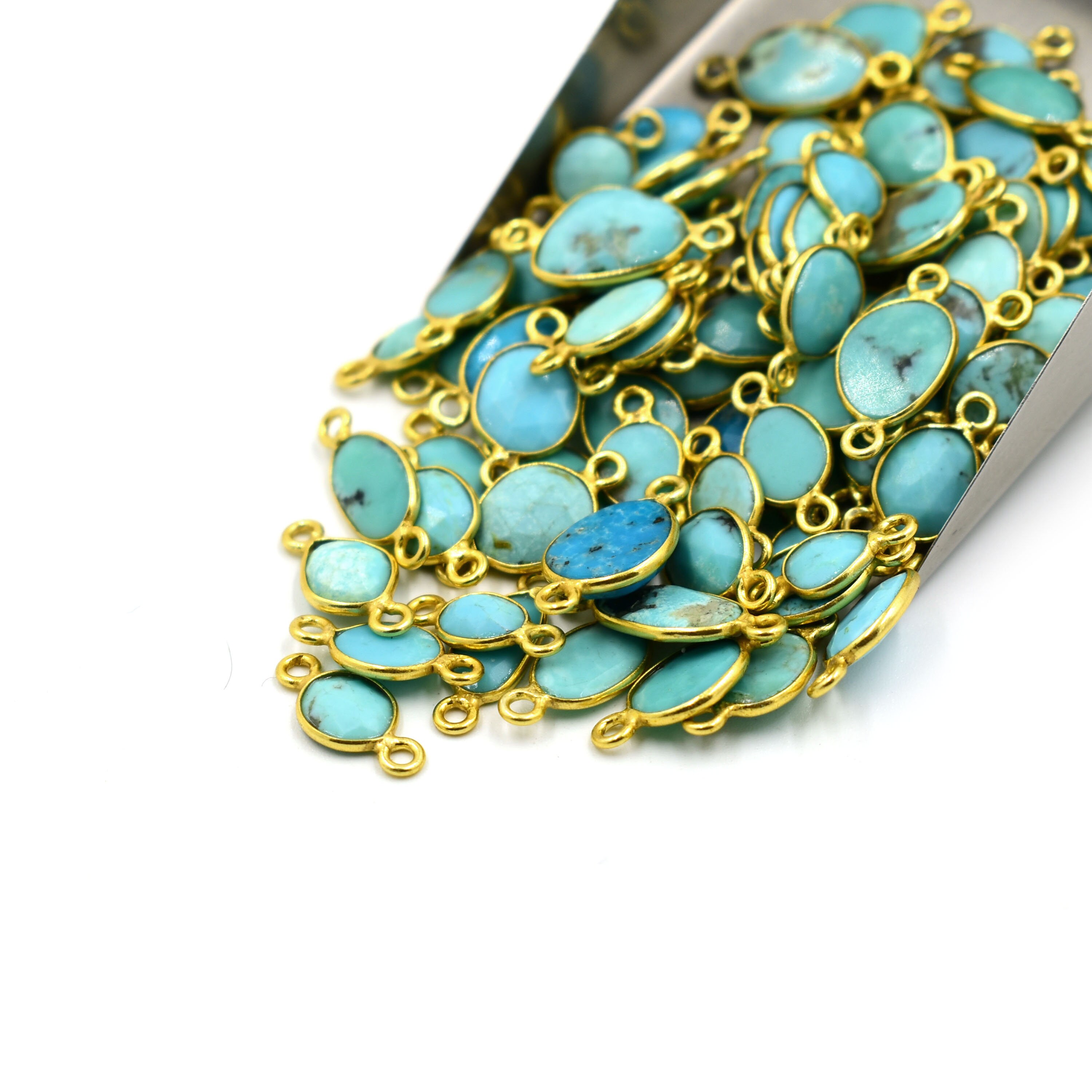 Natural Arizona Turquoise Double Loop Gemstone Connectors 925 - Etsy