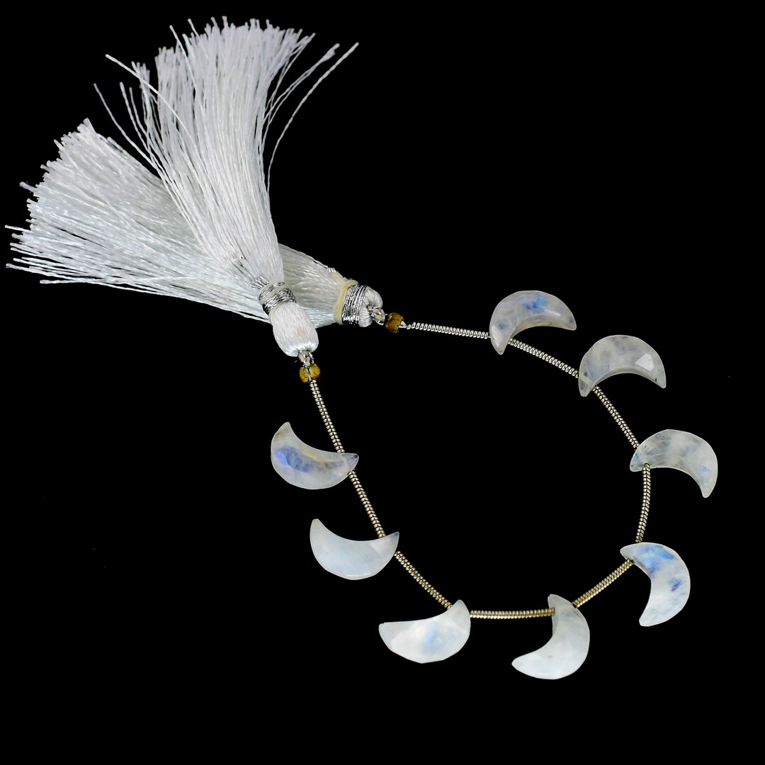 Blue Fire Rainbow Crescent Moon Gemstone 6X12 Mm Natural Moonstone ...