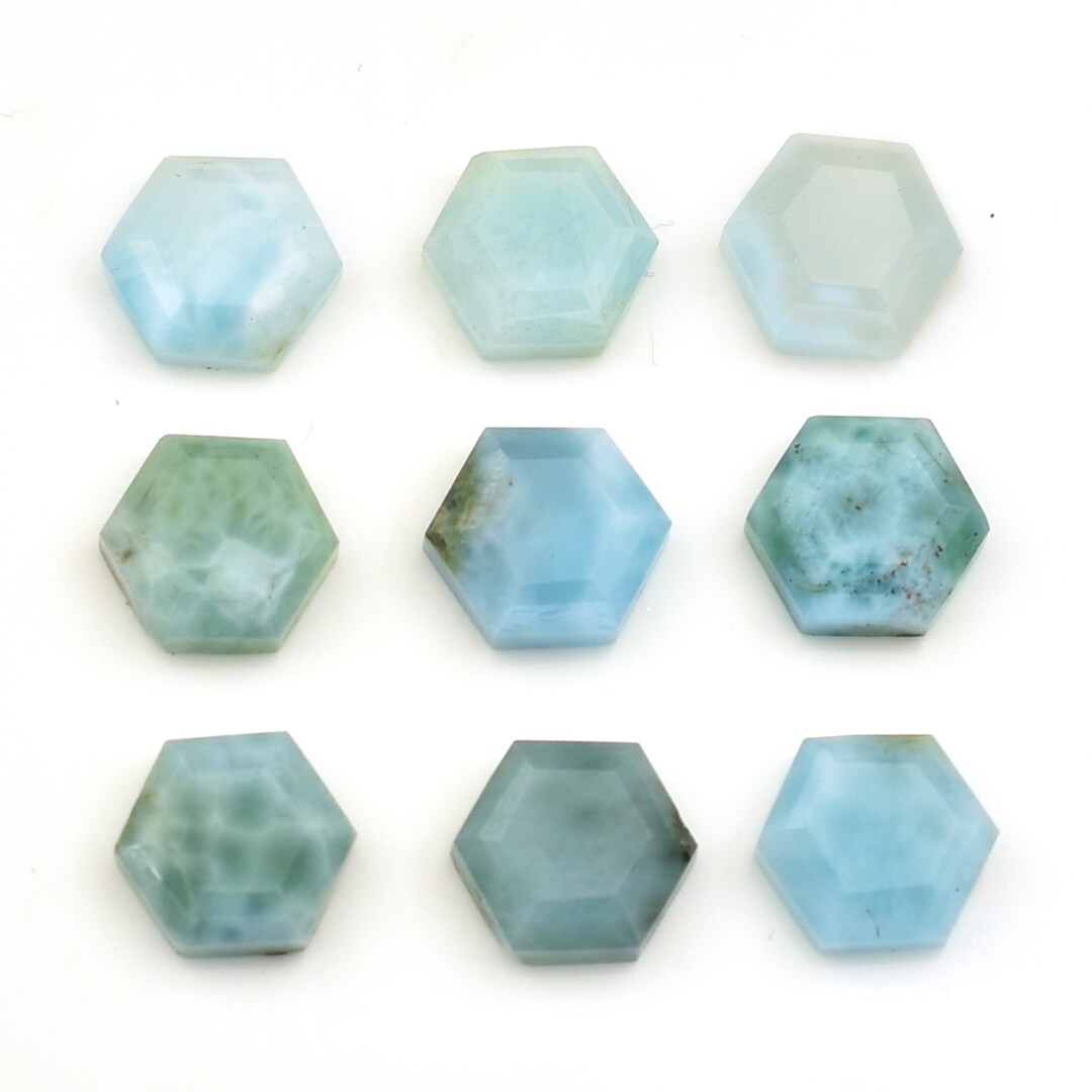 Larimar Faceted Hexagon Slice Loose Gemstone Cabochon Flat Back Larimar ...