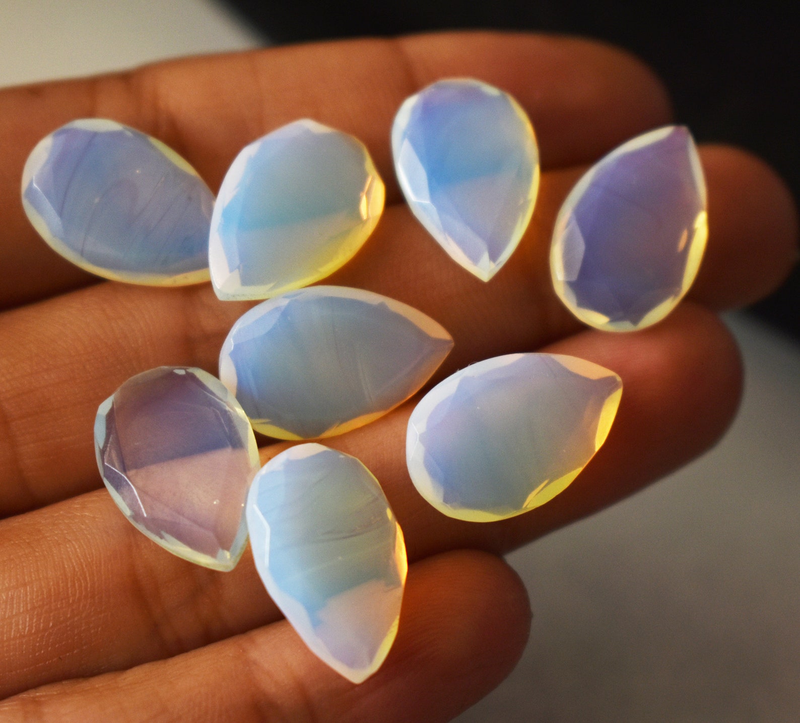 Synthetic Opalite Faceted Pear Tablet Cuts Loose Gemstone 11x17 Mm Drop ...