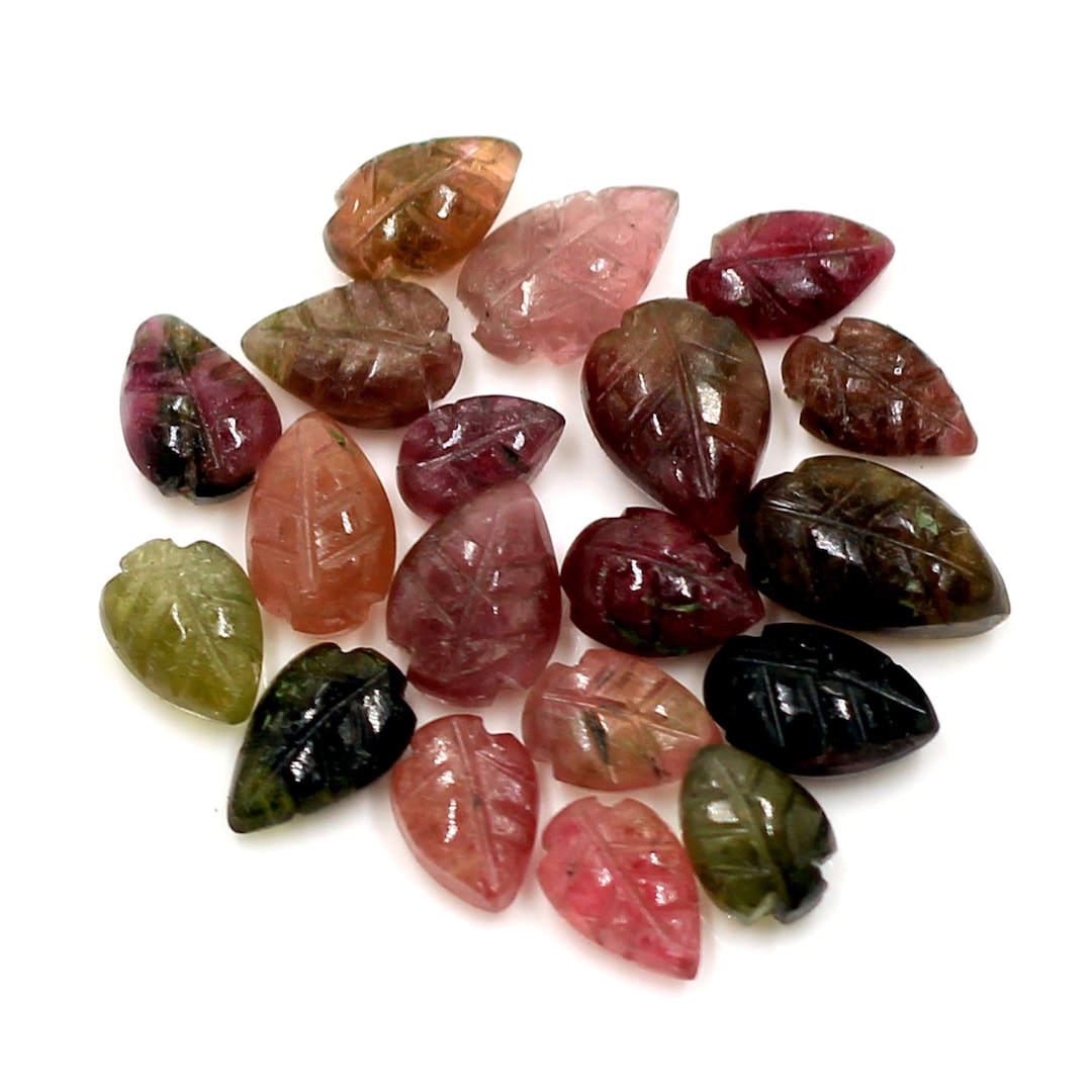 Bi Tourmaline Leaf Gemstone Hand Carved Briolette Crustal Beads Natural ...