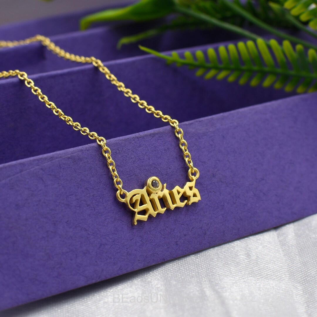 Aries Zodiac Name Personalised Necklace Sign Astrology Pendant Jewelry ...