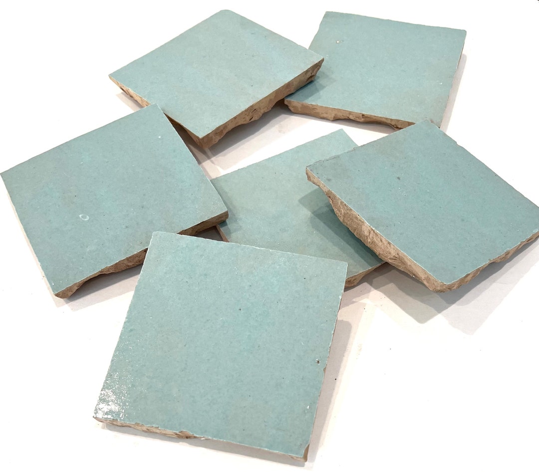 Handmade Moroccan Authentic Zellige Aqua Color Crafted Decorative ...