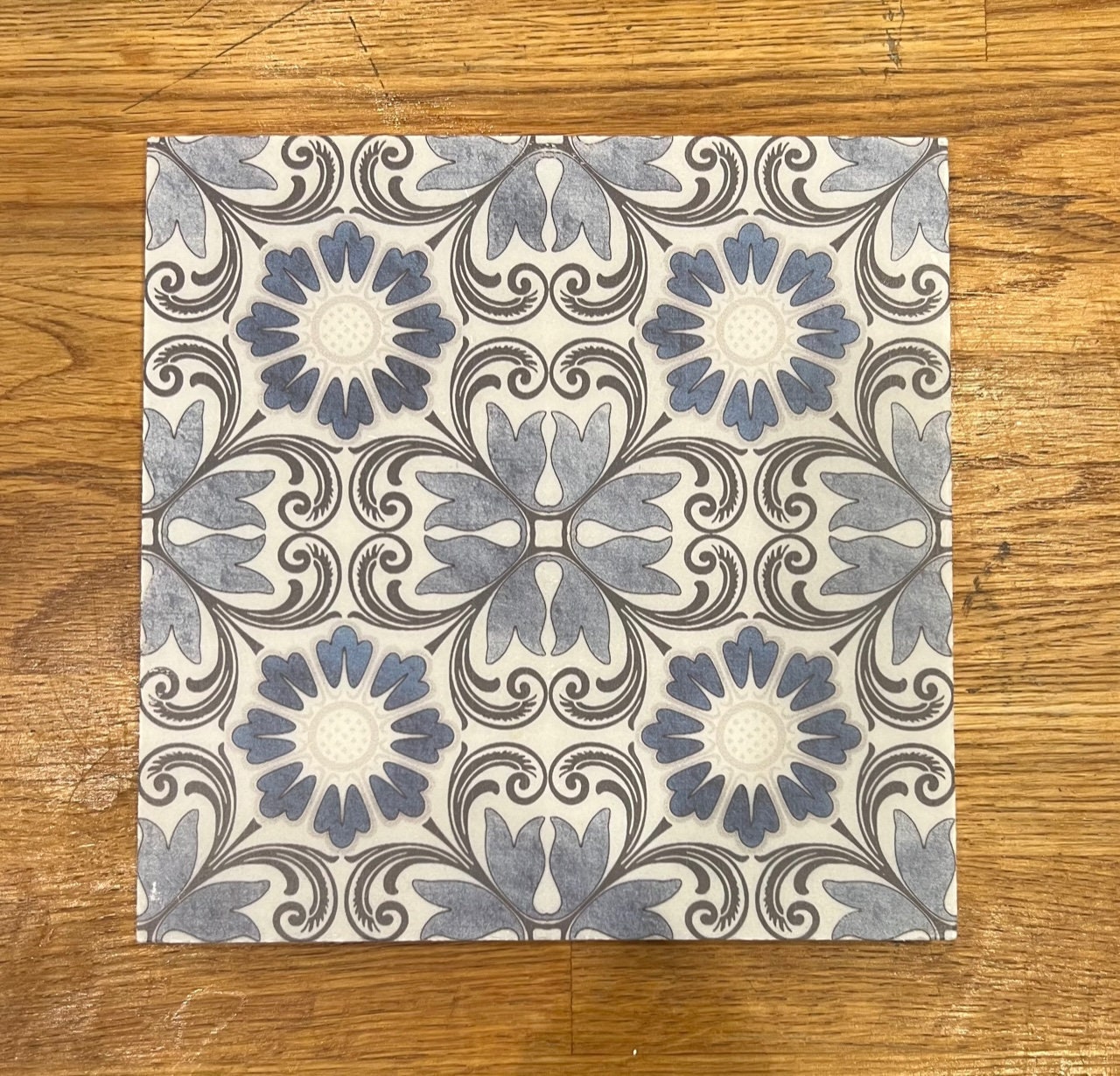 6x6 Manolo Collection Marble Decorative Tile With Blue Floral Pattern ...