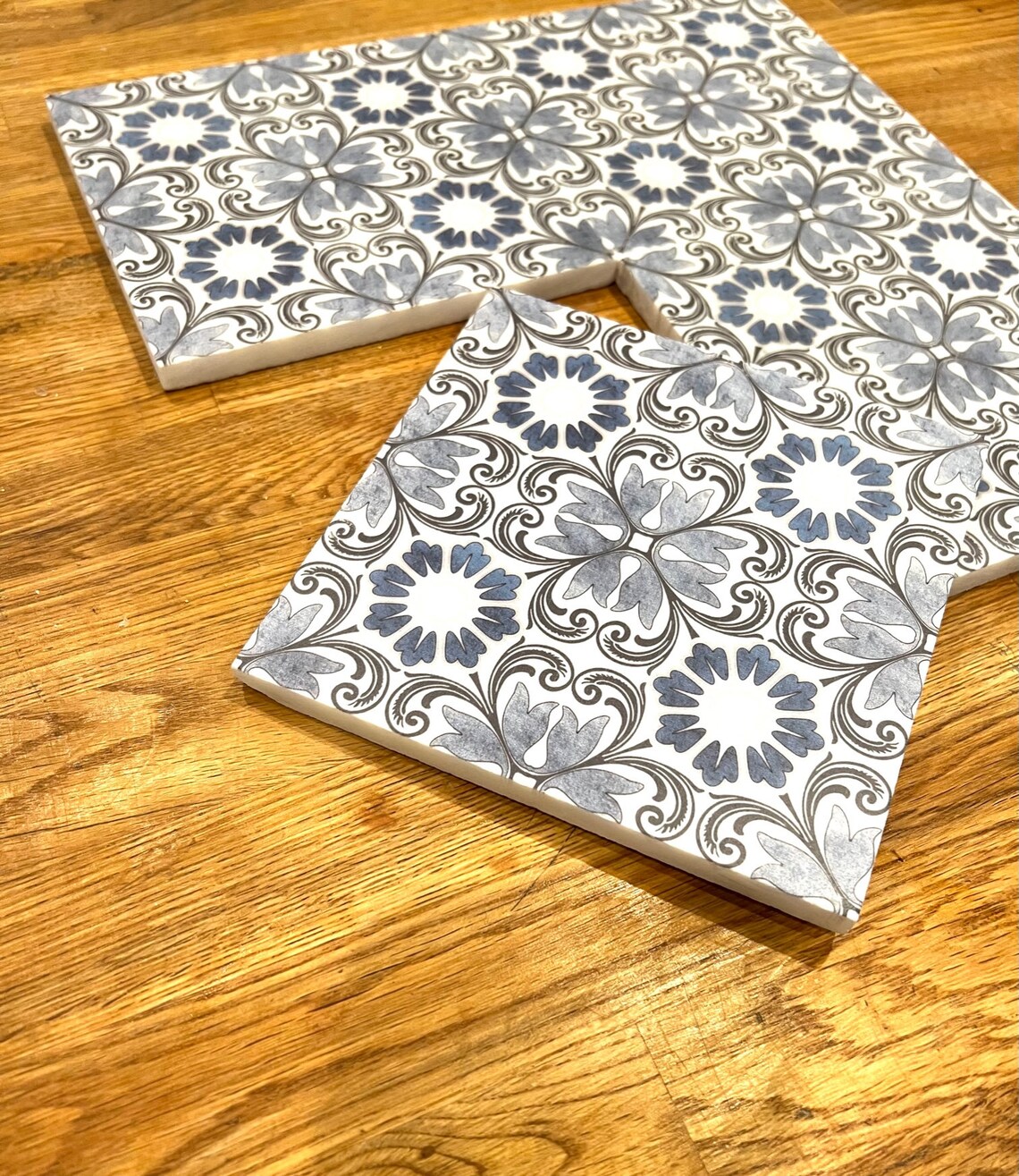 6x6 Manolo Collection Marble Decorative Tile With Blue Floral Pattern ...