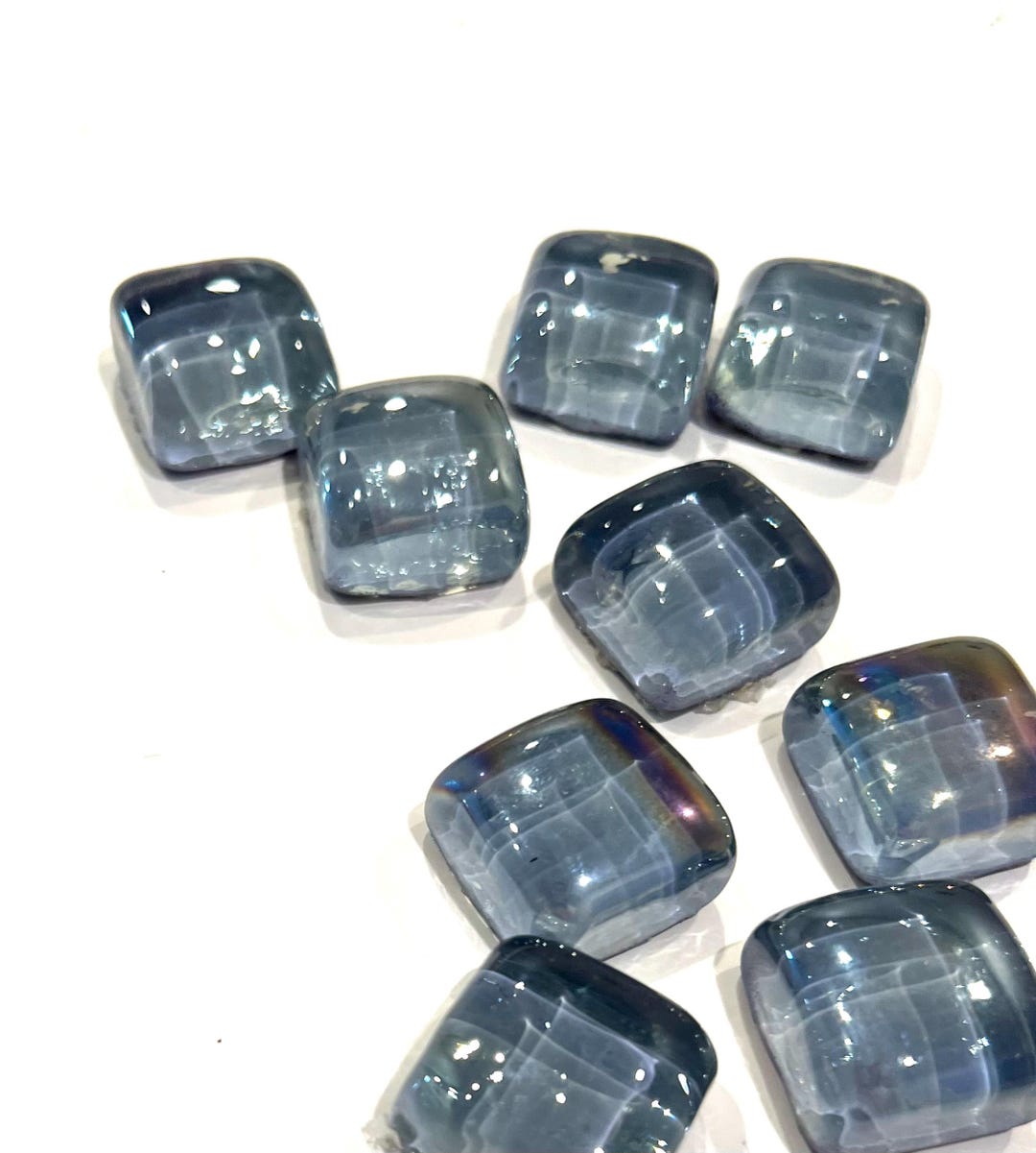 1x1 Glass Mosaic Shiny, Aqua Blue Ocean Color, Fish Belly, Convex Style ...