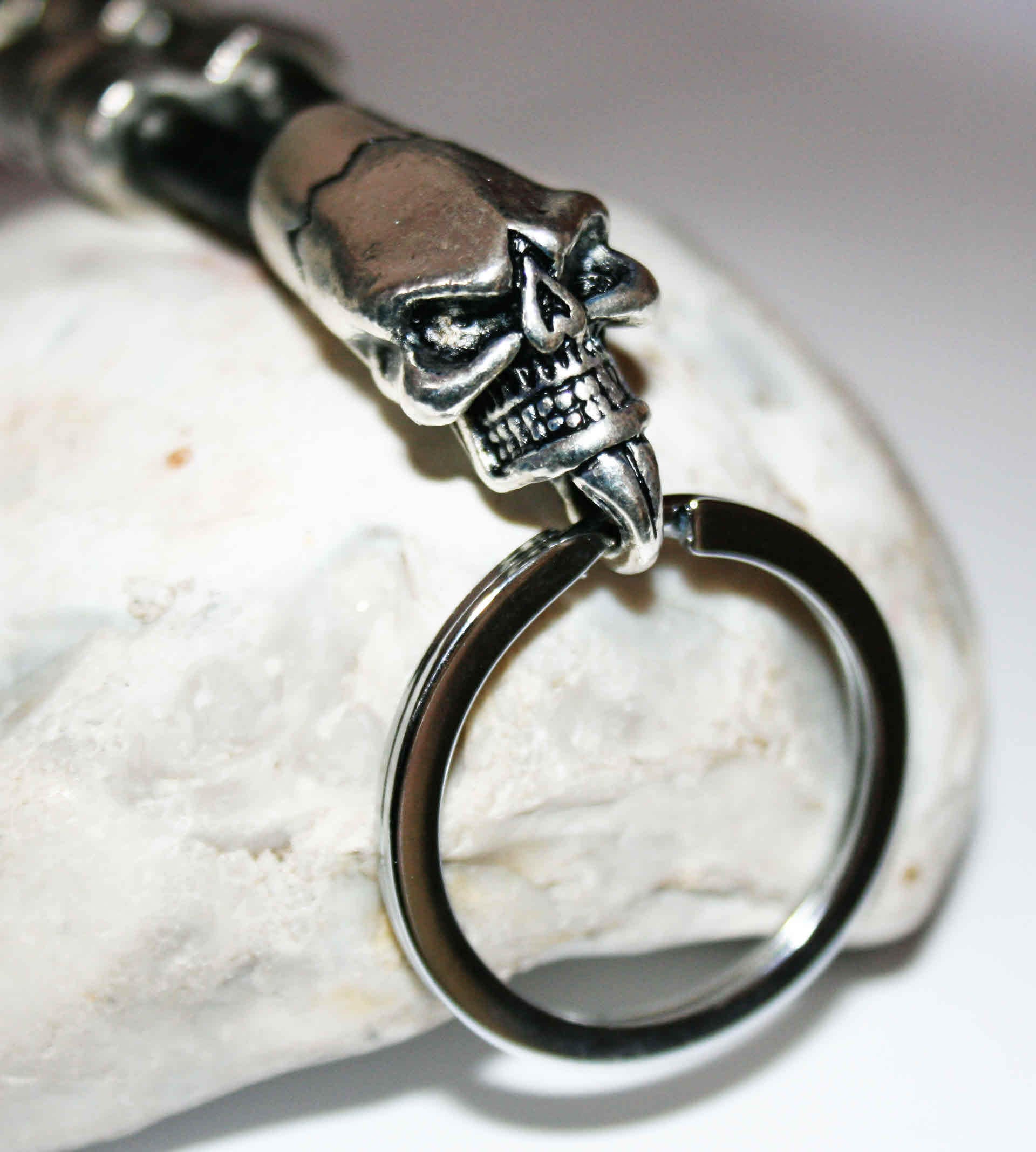 SKULL Keyring Large Leather with 30mm silver key ring | Etsy