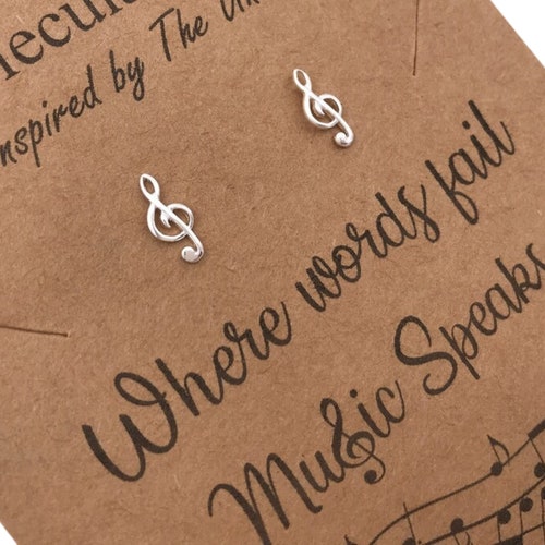 Tiny Treble Clef Sterling Silver Stud Earrings - Etsy