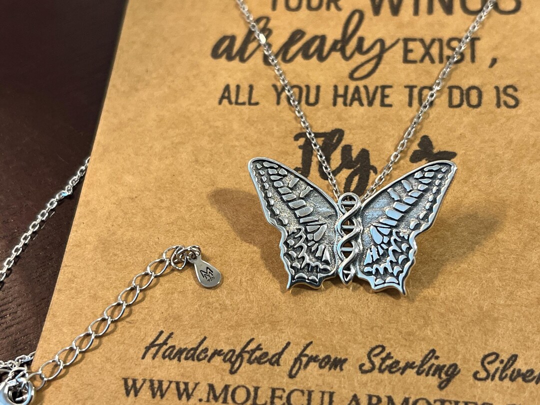 Sterling Silver Butterfly DNA Double Helix Necklace: Handmade Science ...