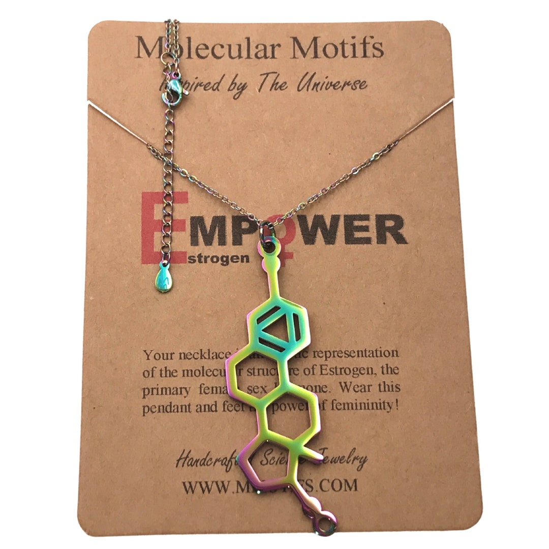 Handcrafted Rainbow Estrogen Molecule Necklace Large Size-science Gift ...