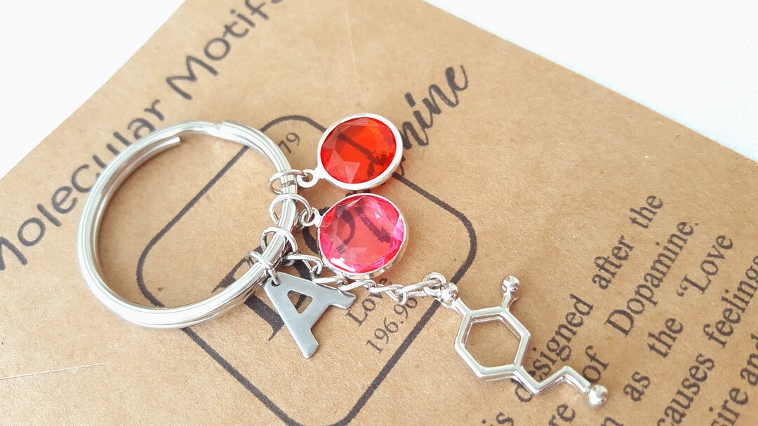Dopamine Molecule Keychain-love Keychain-custom Initial Birthstone ...