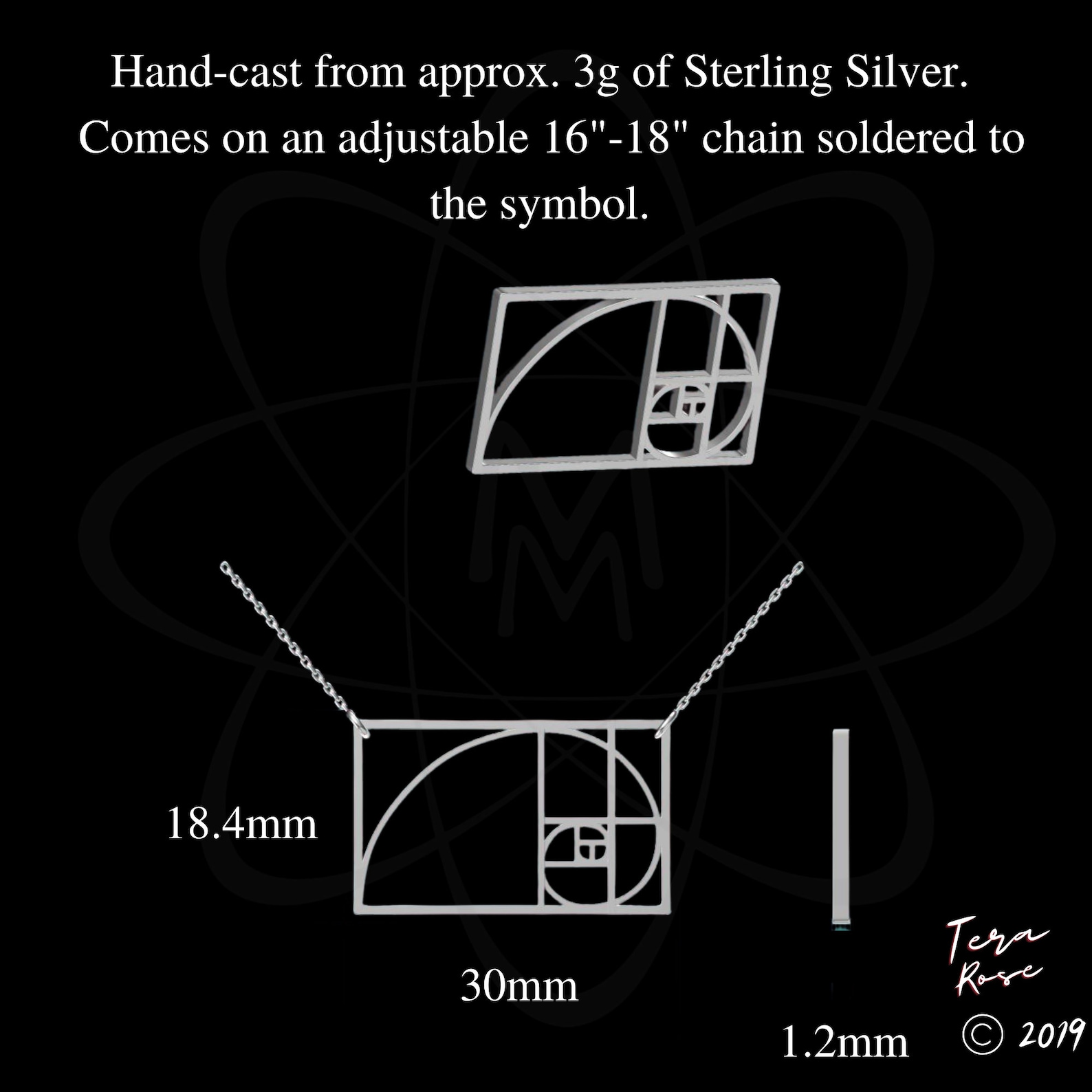 Sterling Silver Golden Ratio Fibonacci Necklace Large Size | Etsy