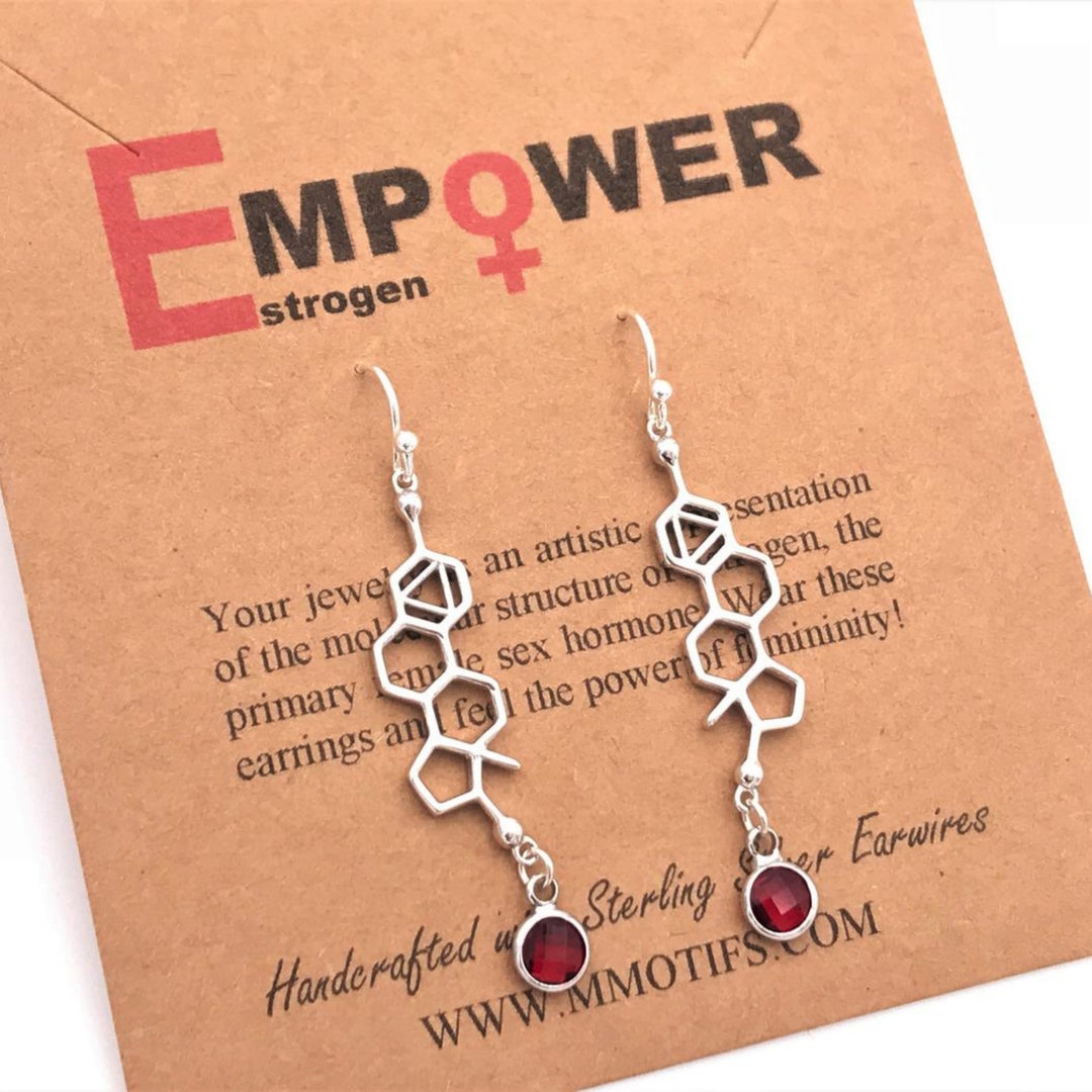 Sterling Silver Estrogen Molecule Earrings With Birthstones-science ...