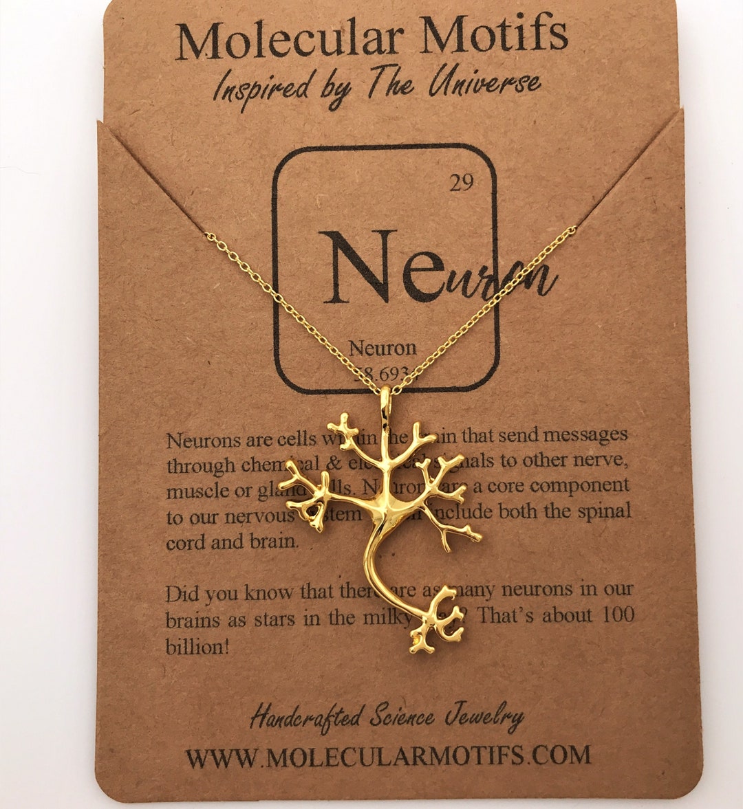 Sterling Silver Neuron Pendant Necklace: 18k Gold Finish, Science Gift ...