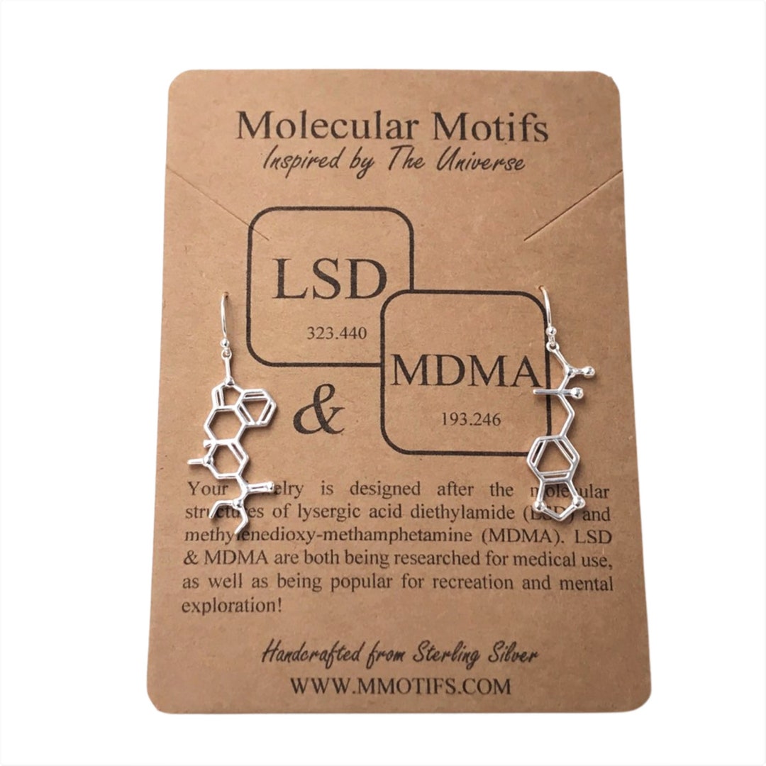 Sterling Silver LSD and MDMA Molecule Drop Earrings,ecstasy Molecule ...
