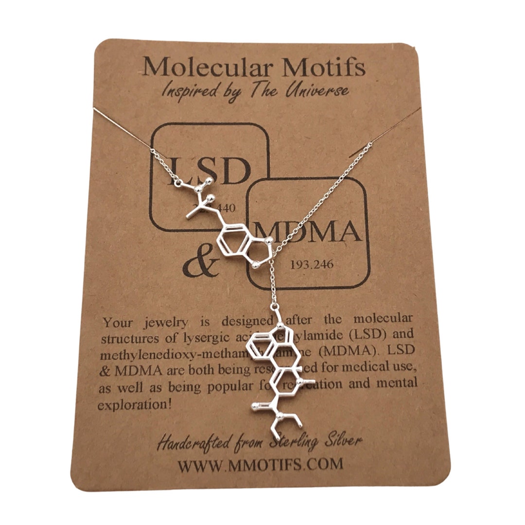 LSD MDMA Ecstasy Psychedelic Lariat Sterling Silver Molecule Necklace ...