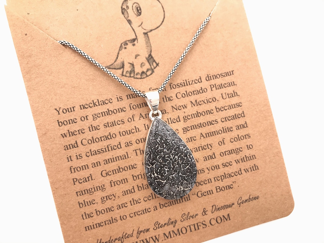 Sterling Silver Dinosaur Bone Pendant Necklace, Fossil Gembone Jewelry ...