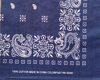 Paisley Indigo Bandana 20 X 21 Inches Color Fast 100% Cotton, RN13960 ...