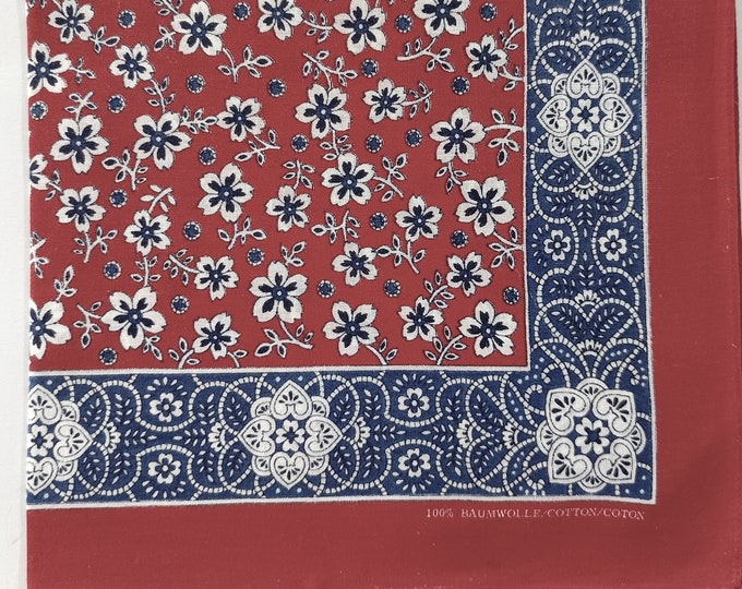 Red Floral Paisley Bandana, 20 X 21 Inches, Blue Border Bandana, 100% ...