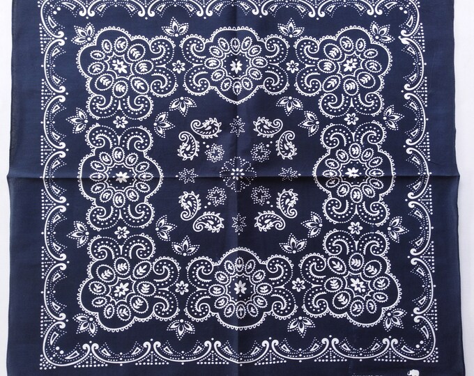 Vintage Big Texas Paisley Floral Blue Bandana 26.5" X 26" Inches Cowboy ...