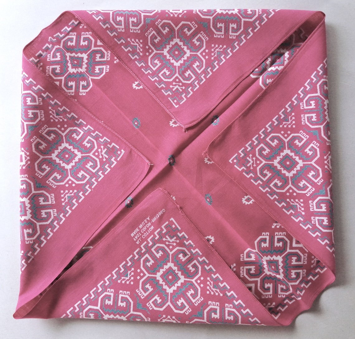 Vintage 70s Pink Bandana Lightning Pattern Selvage Edge All - Etsy