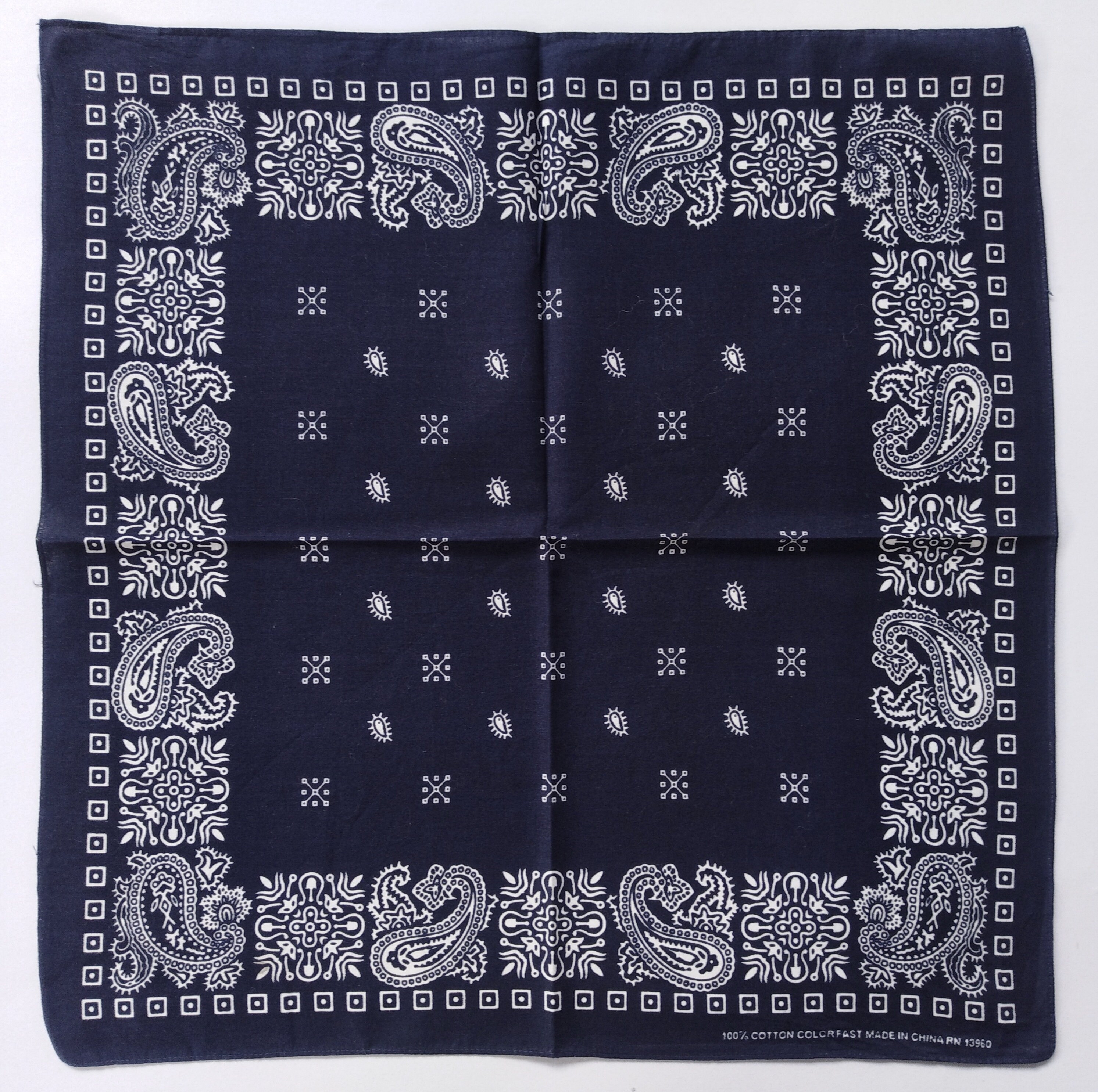 Paisley Indigo Bandana 20 X 21 Inches Color Fast 100% Cotton, RN13960 ...