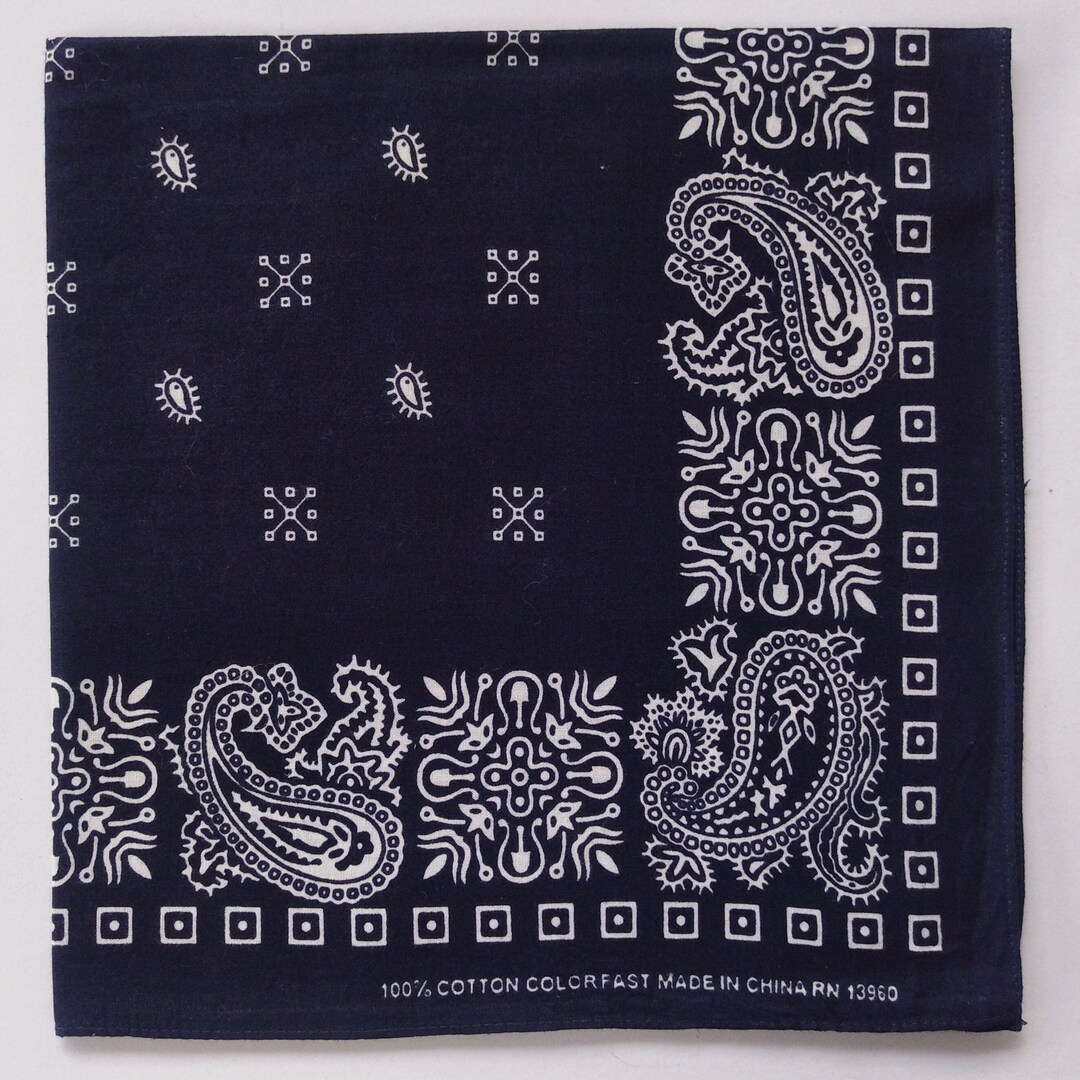 Paisley Indigo Bandana 20" X 21" Inches Color Fast 100% Cotton, RN13960 ...