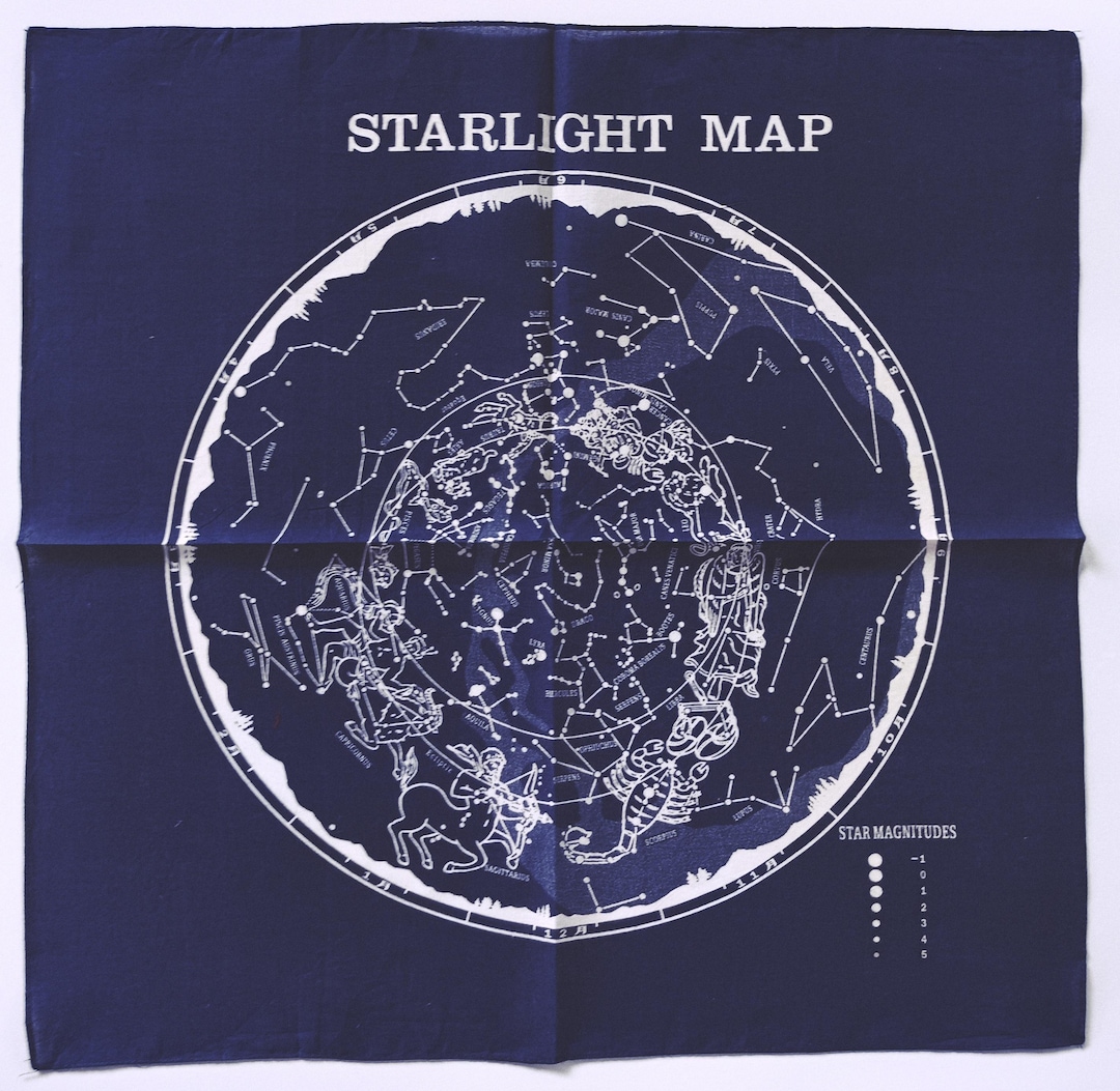 Vintage Starlight Map Bandana 20 X 20 Inches 100% Cotton, Holiday Gifts ...