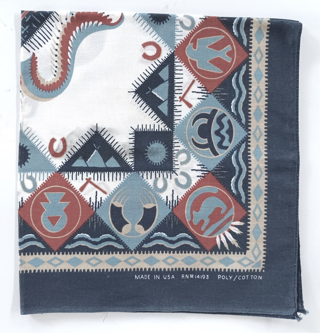 Vintage Native American Indian Bandana, 21.5" X 23" Inches, Poly Cotton ...
