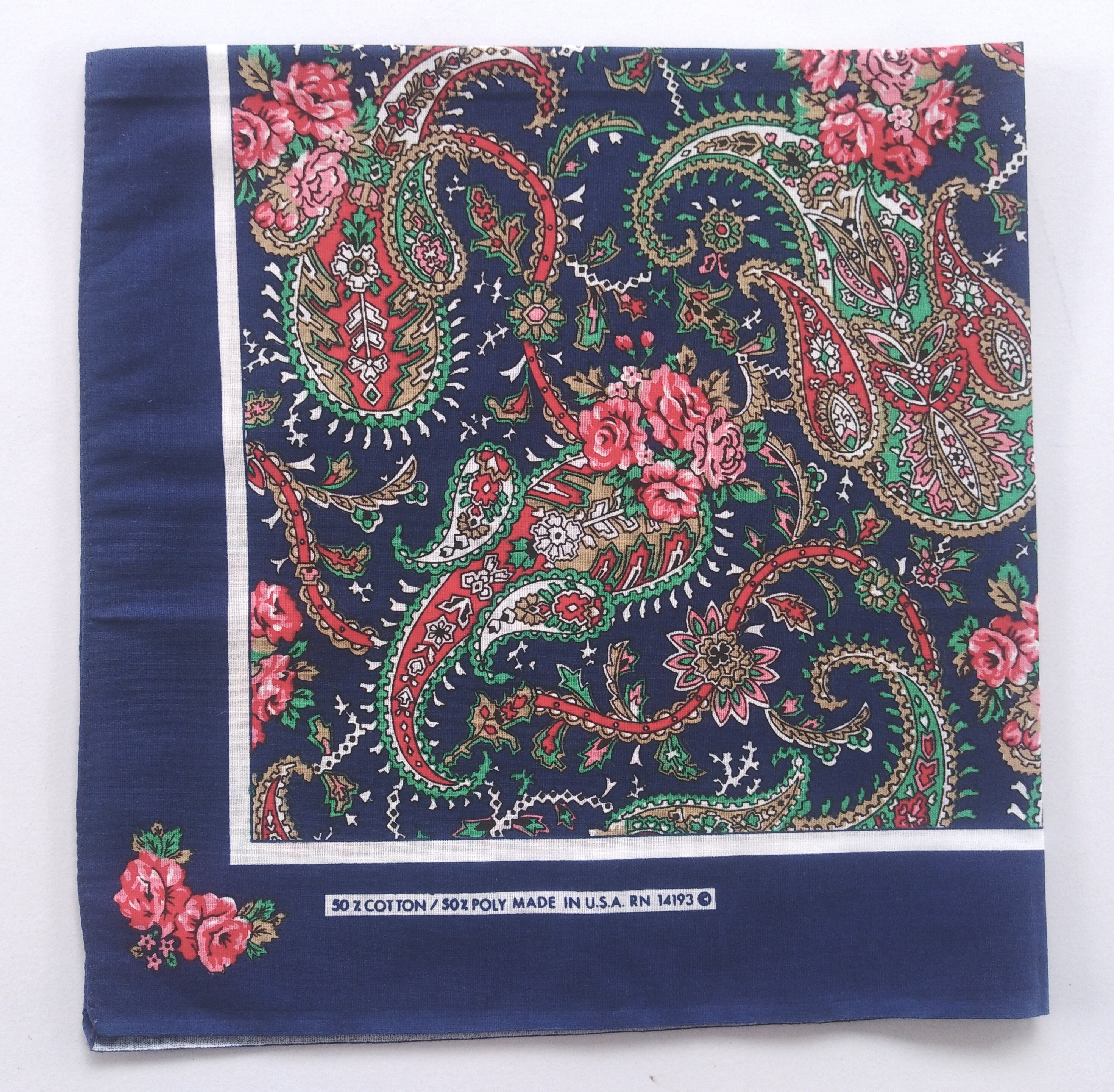 Vintage Paisley Floral Print on Blue Indigo Bandana USA 21.5 X 21.5 ...