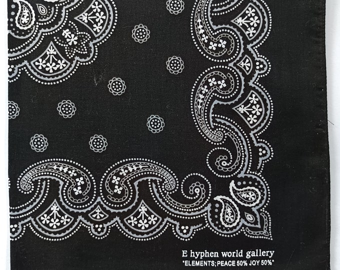 Black Paisley and Dot Bandana, 21" X 21" Inches, All Cotton, Japan ...