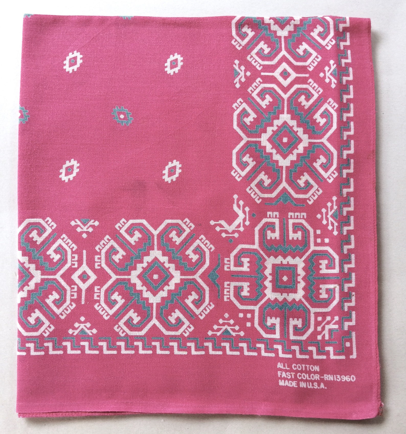 Vintage 70s Pink Bandana Lightning Pattern Selvage Edge All - Etsy