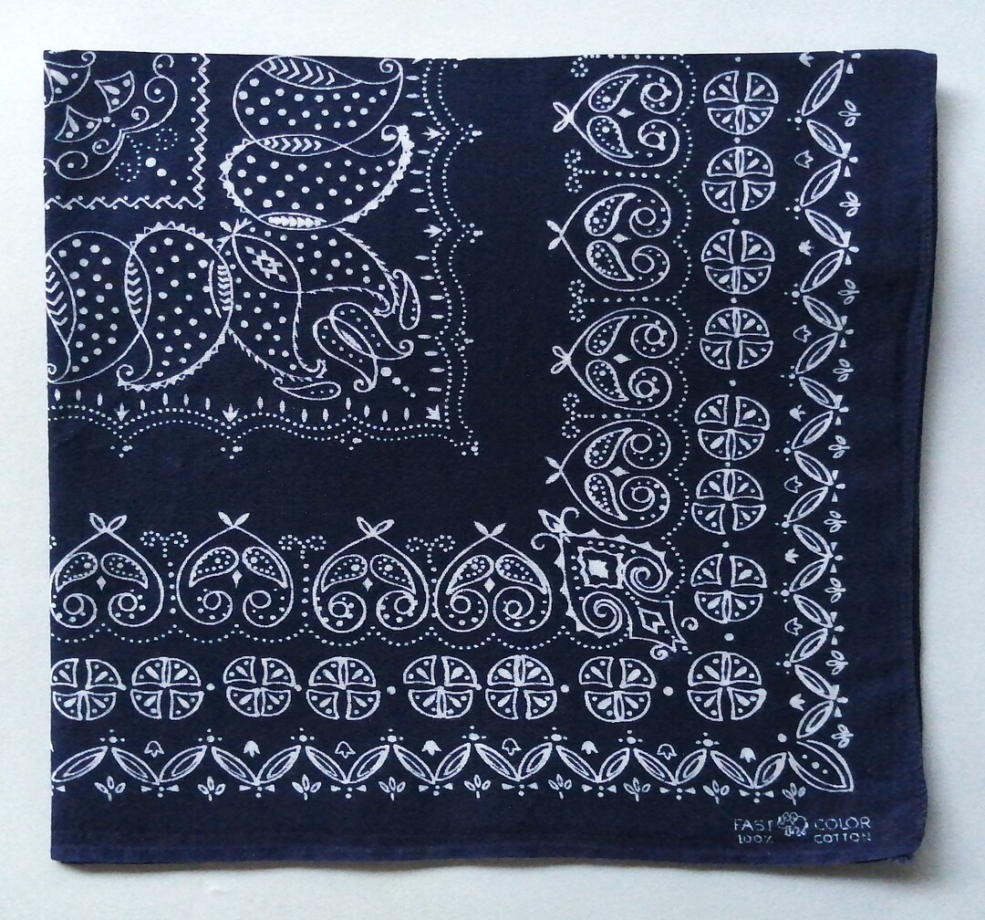 Vintage Indigo Floral Bandana, 21" X 20" Inches, Workwear, 1950s-60s ...