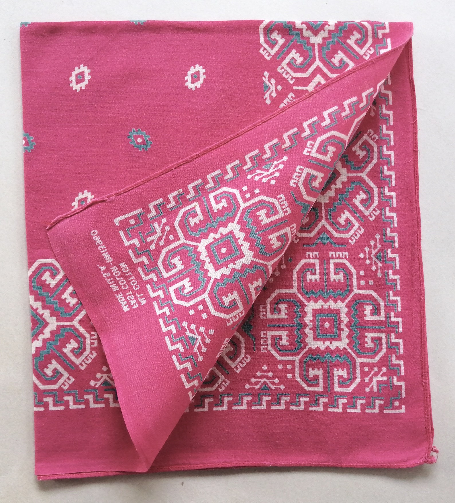 Vintage 70s Pink Bandana Lightning Pattern Selvage Edge All - Etsy