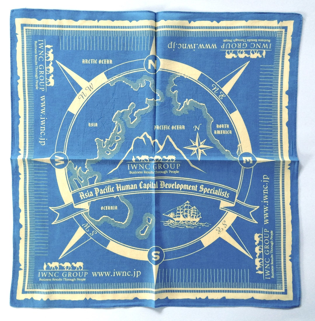 Blue Bandana, Compass and Map, 20 X 20 Inches, Cotton, Holiday Gifts - Etsy