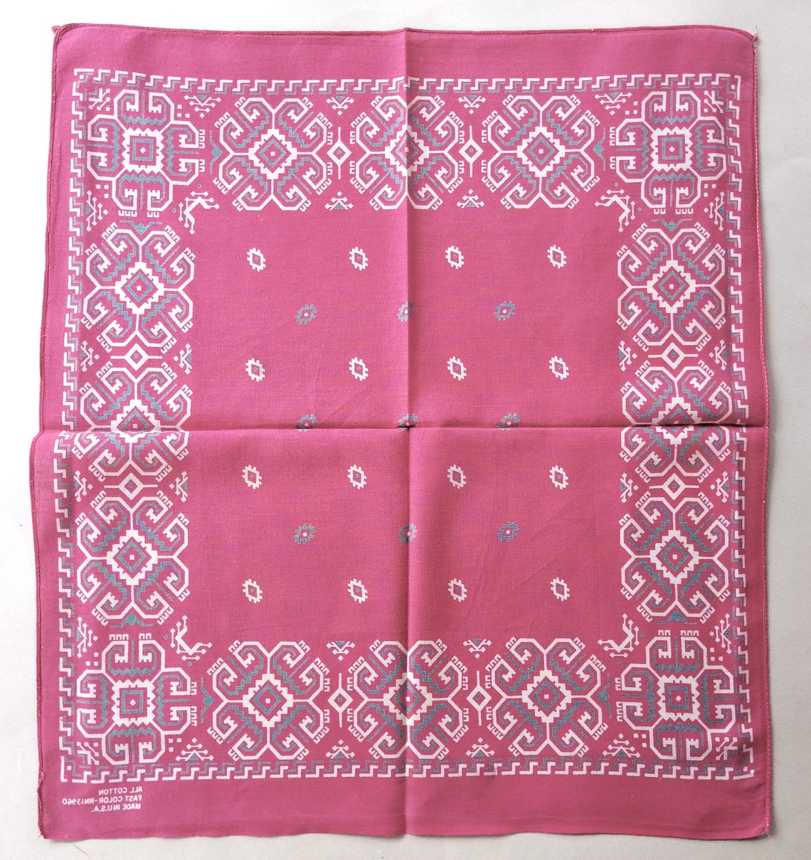 Vintage 70s Pink Bandana Lightning Pattern Selvage Edge All - Etsy