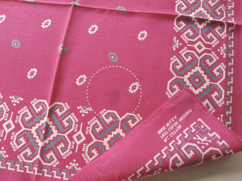 Vintage 70s Pink Bandana Lightning Pattern Selvage Edge All - Etsy