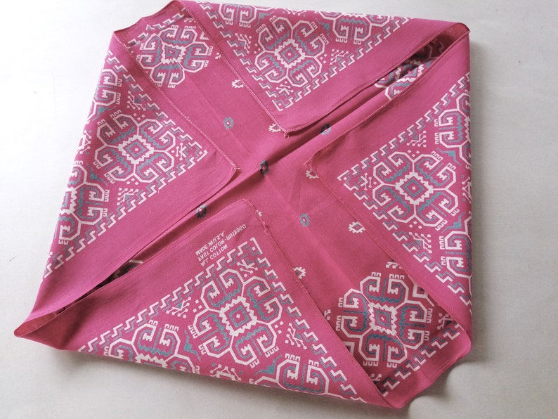 Vintage 70s Pink Bandana Lightning Pattern Selvage Edge All - Etsy