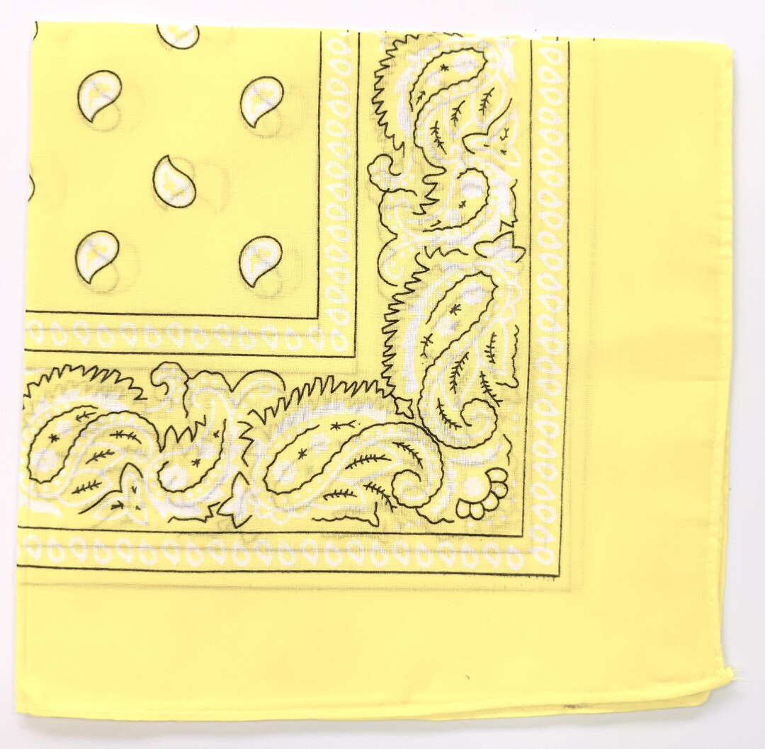 Yellow Paisley Floral Bandana, 20" X 21" Inches, Cowboy Bandana, Cotton ...
