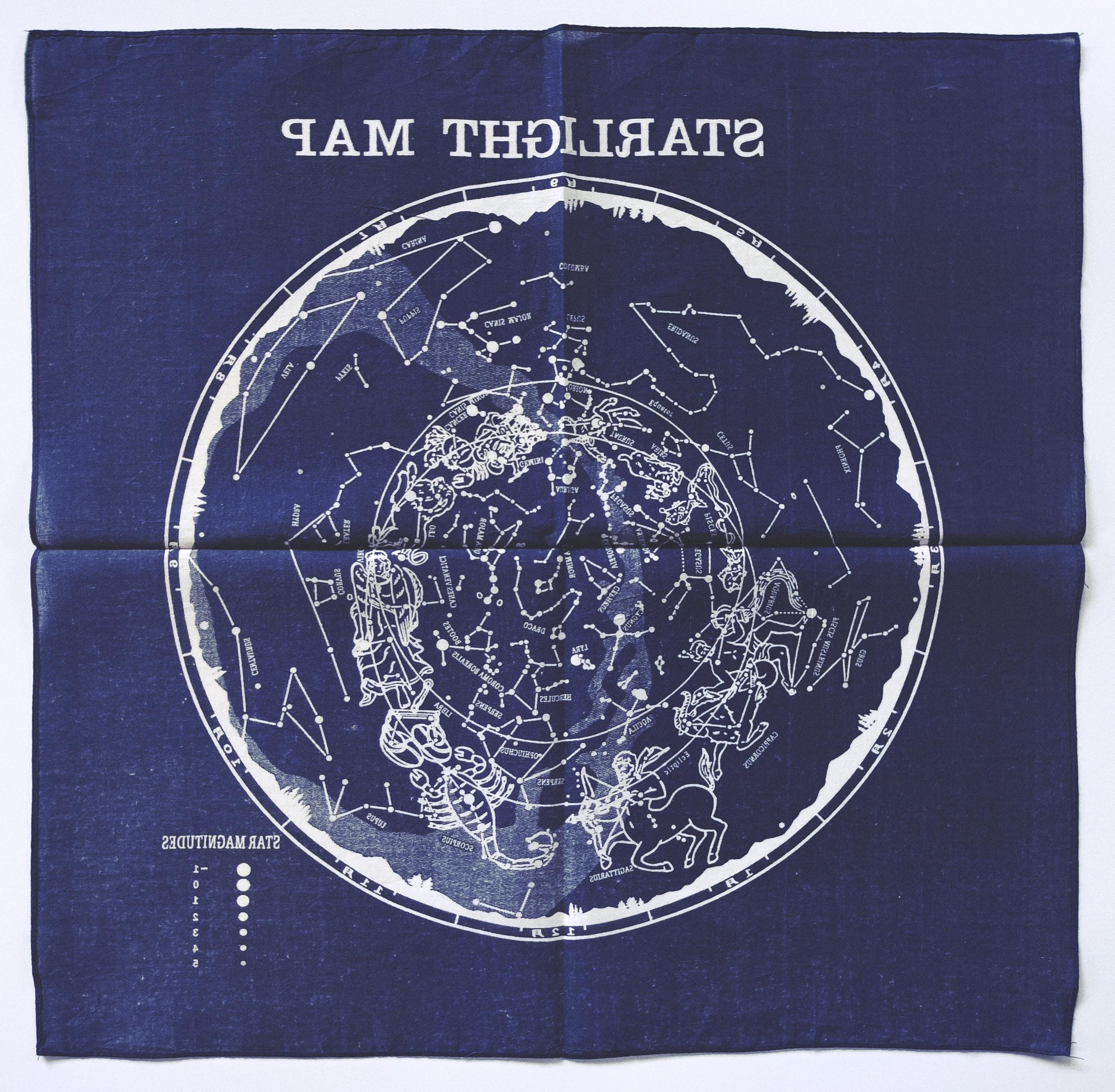 Vintage Starlight Map Bandana 20" X 20" Inches 100% Cotton, Holiday ...