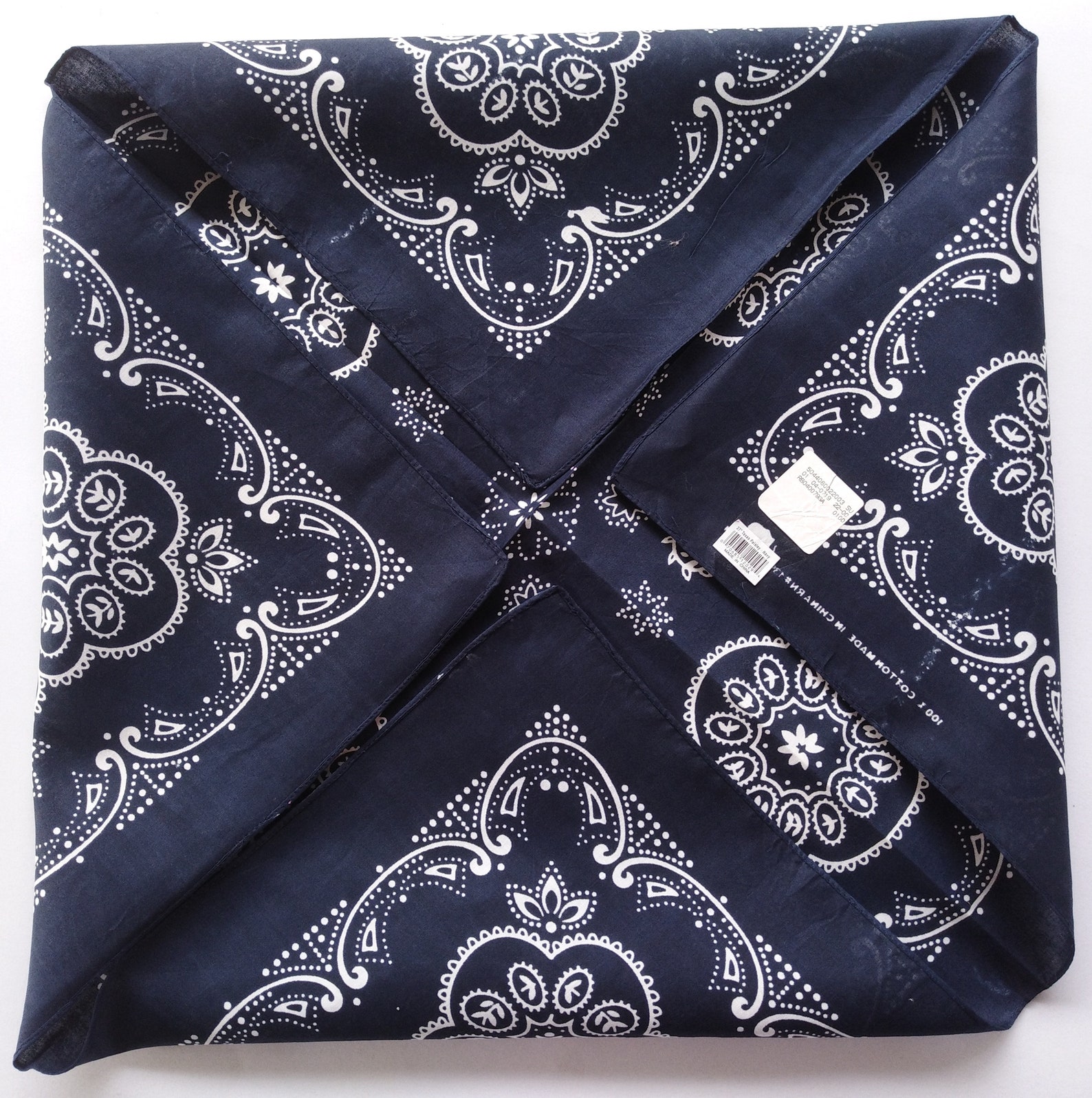 Vintage Big Texas Paisley Floral Blue Bandana 26.5" X 26" Inches Cowboy ...