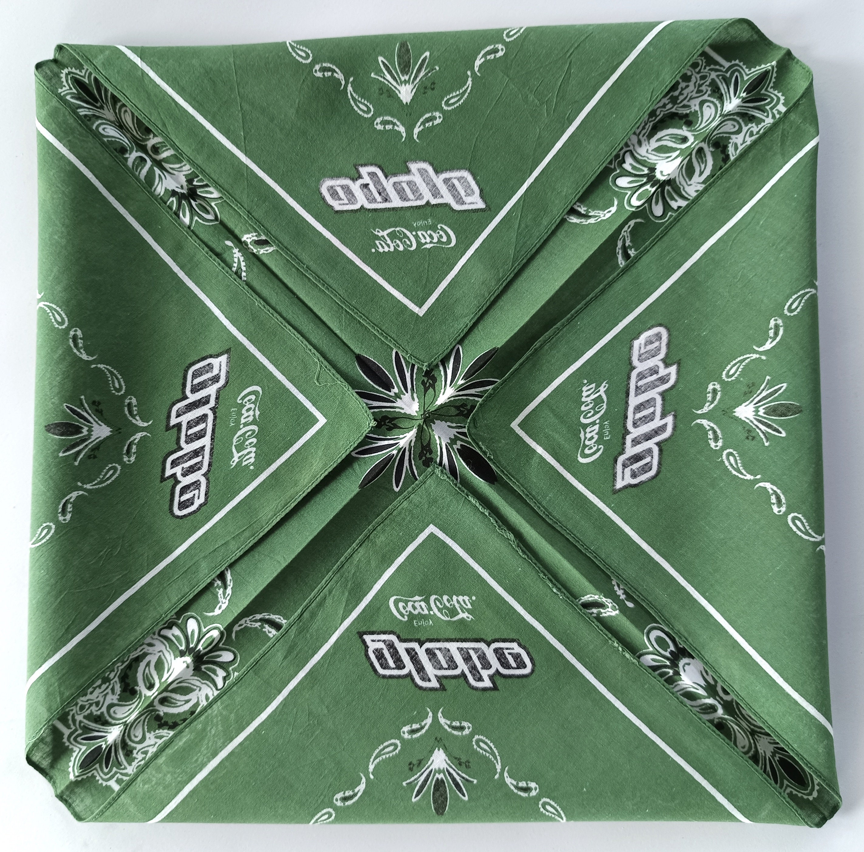 Globe Coca Cola, 20" X 20" Inches, Paisley Green Bandana, Advertisement ...