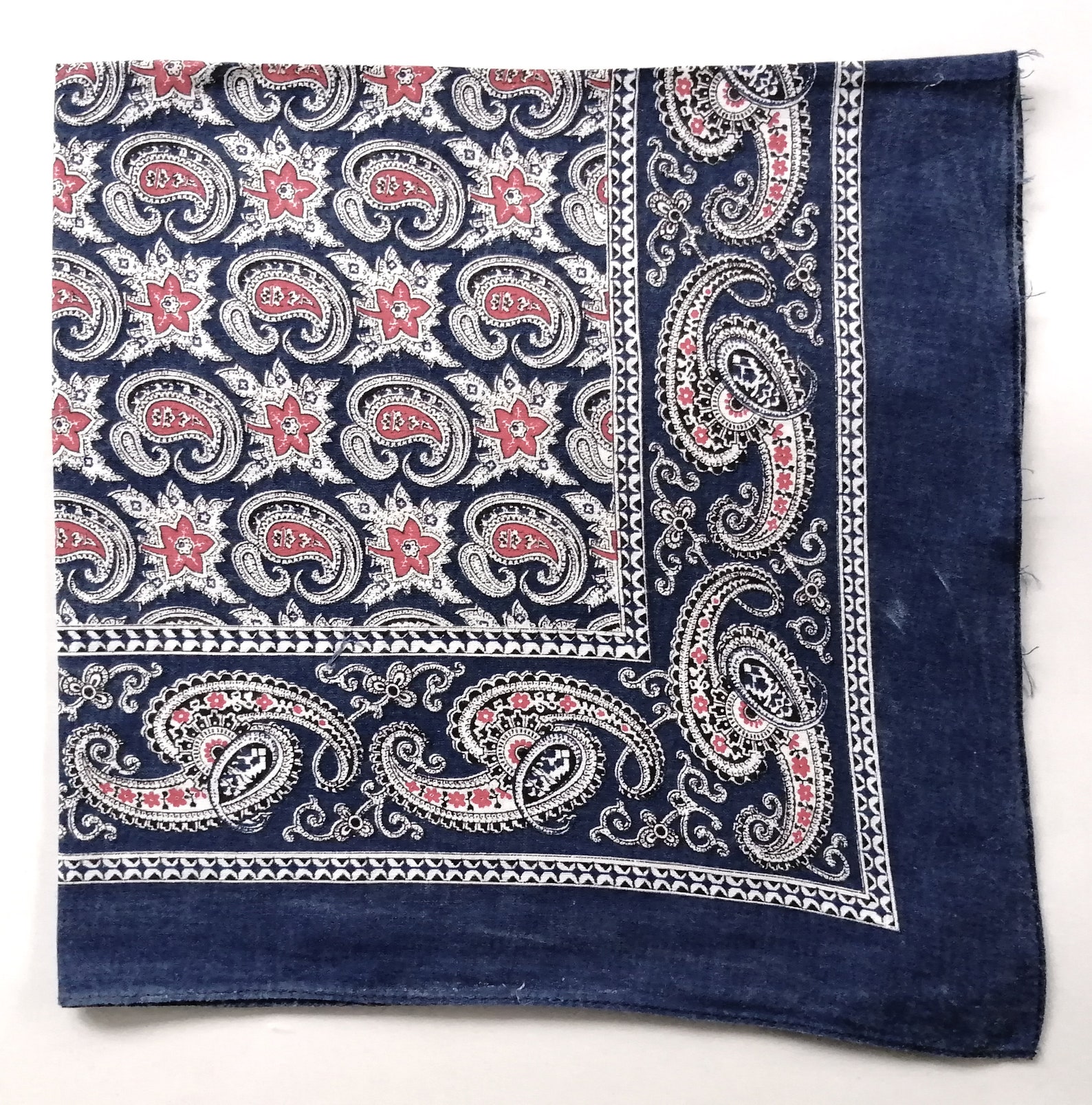 Vintage Blue and Red Paisley Bandana, 23" X 23" Inches, Cotton, Holiday ...