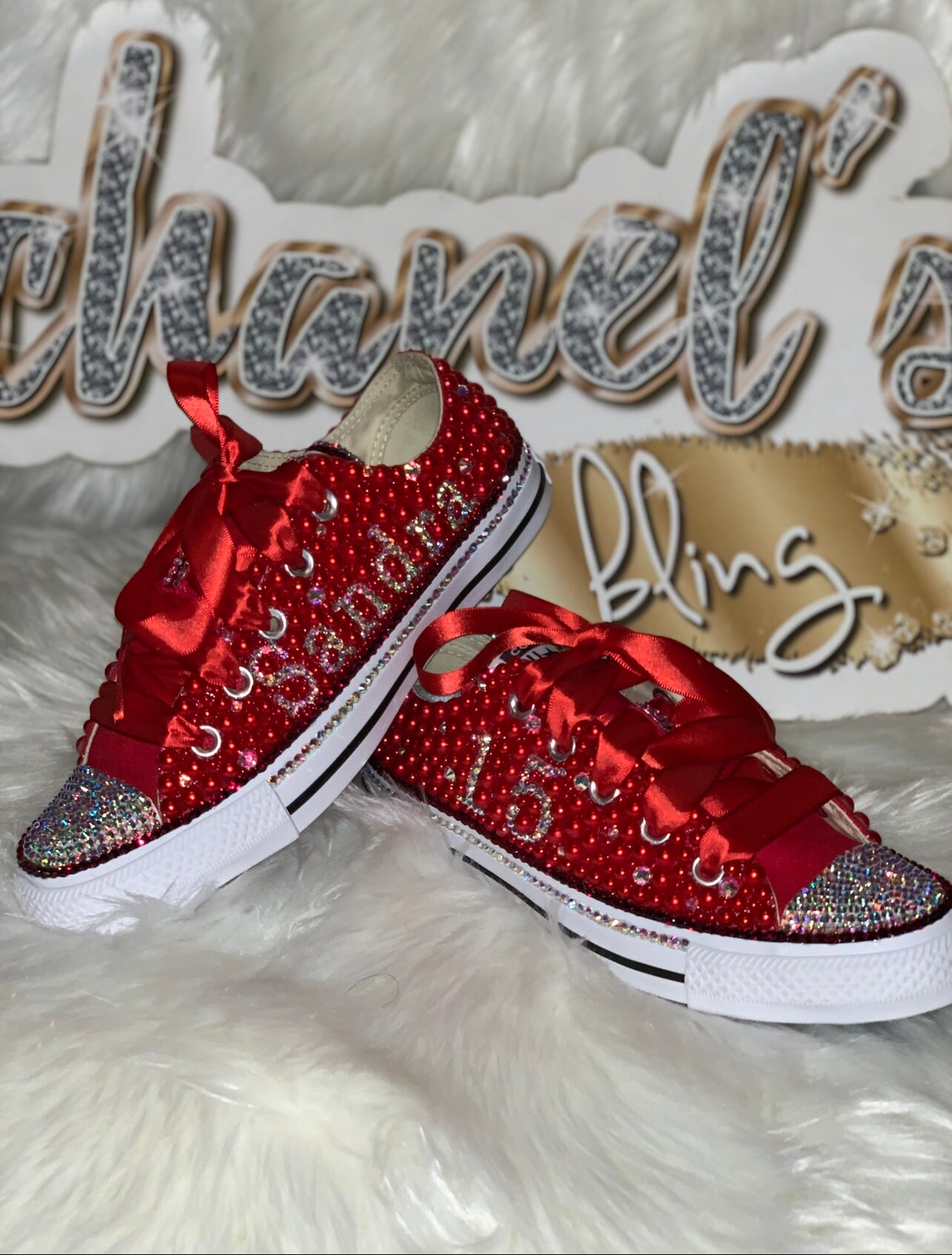 Women's Custom Name & Number Bling Converse All Star Chuck | Etsy