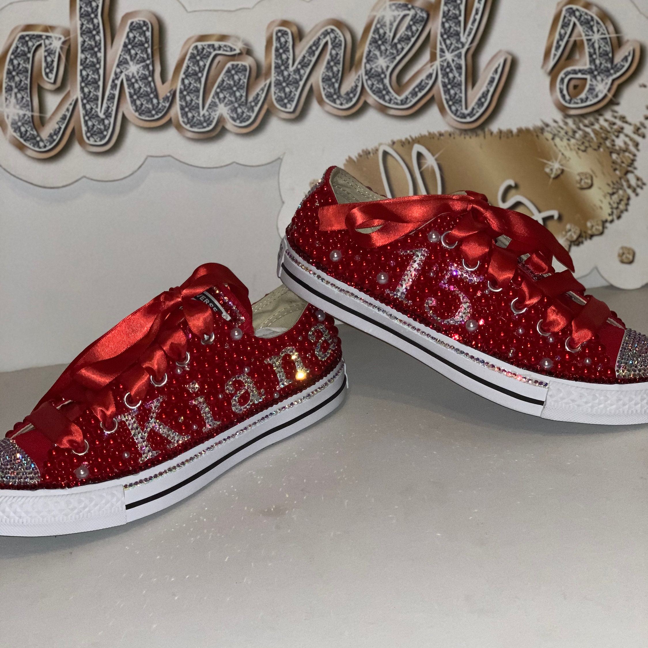 Women's Custom Name & Number Bling Converse All Star Chuck | Etsy