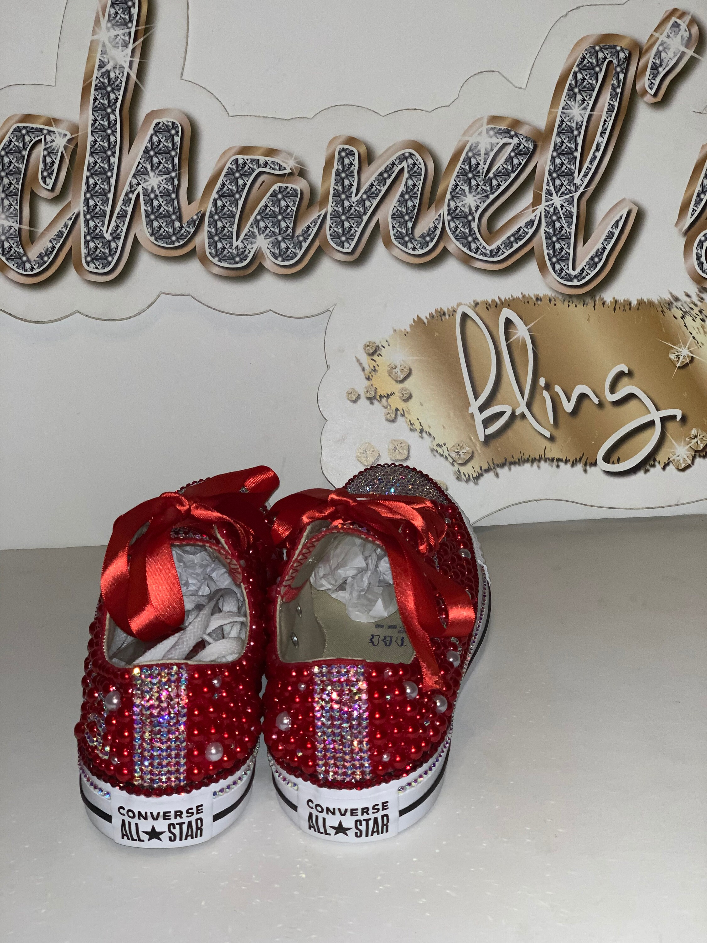 Women's Custom Name & Number Bling Converse All Star Chuck | Etsy